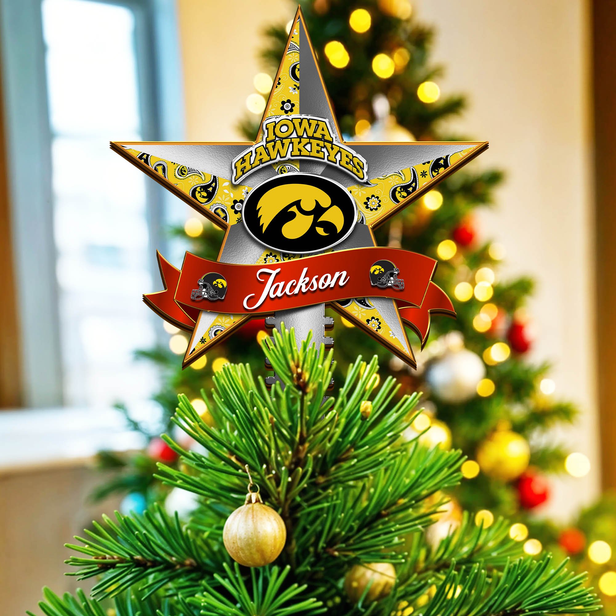 Iowa Hawkeyes Tree Topper 2024 Version Personalized Your Name ...