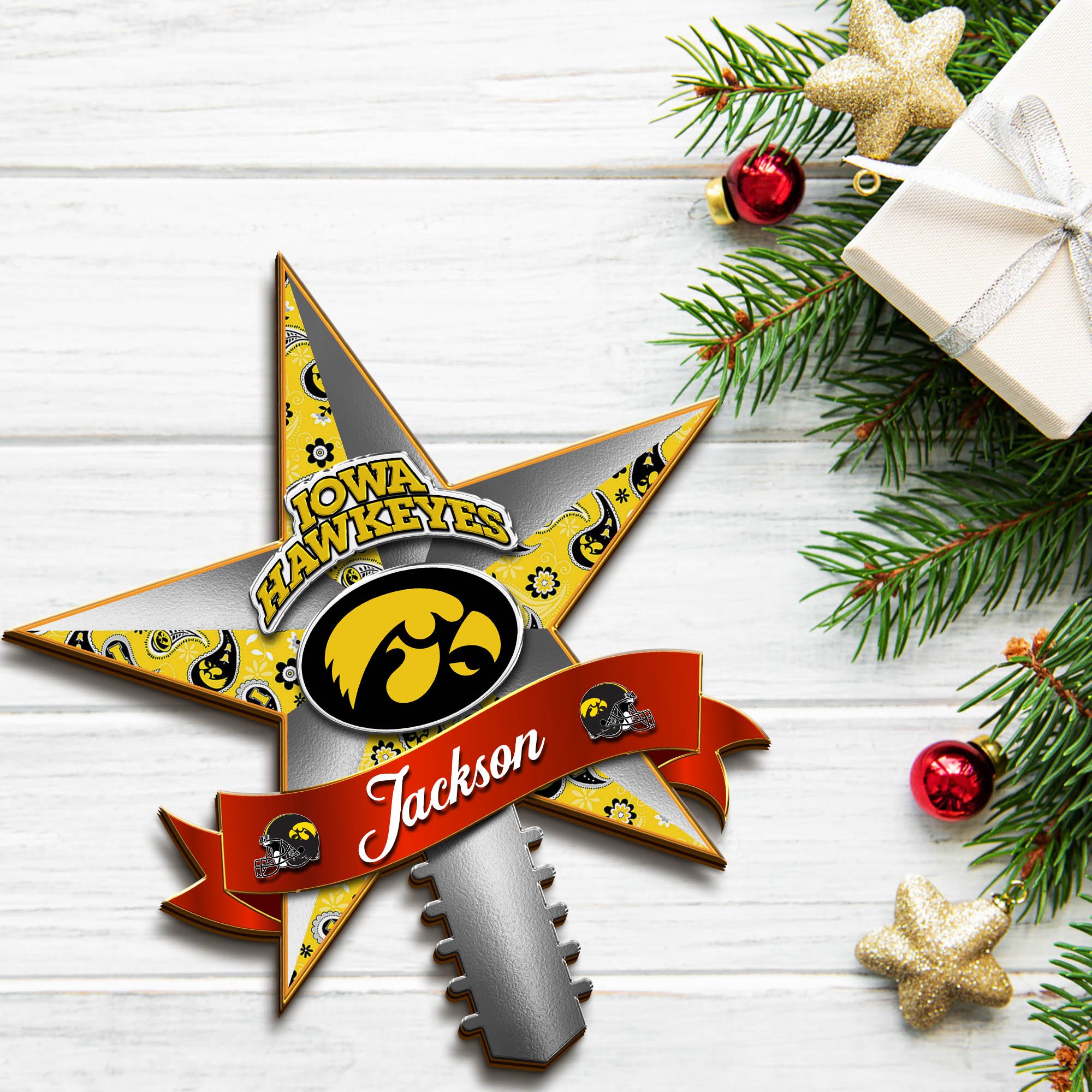 Iowa Hawkeyes Tree Topper 2024 Version Personalized Your Name ...