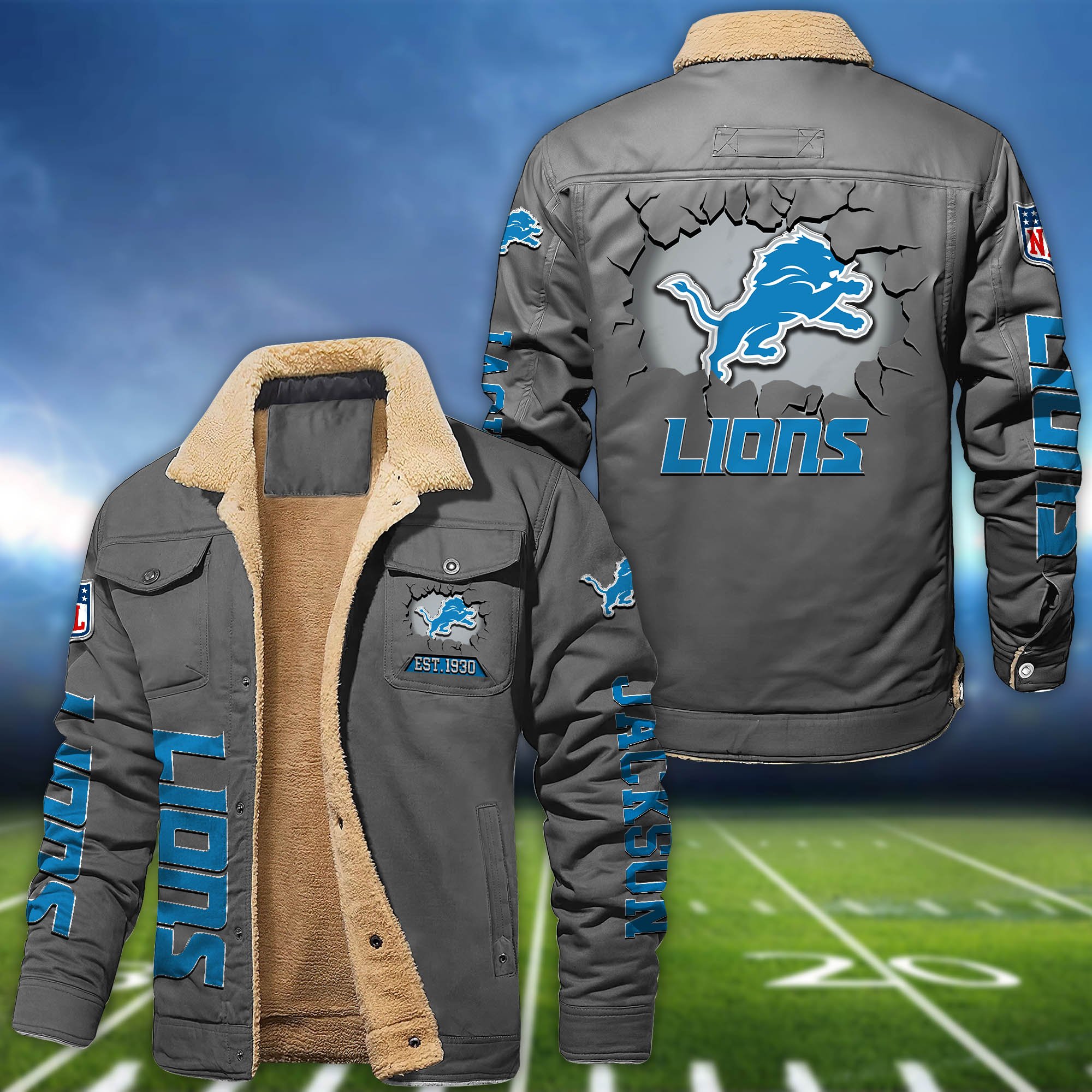 Detroit Lions Fleece Bomber Jacket 2024 Version Personalized Your Name ...
