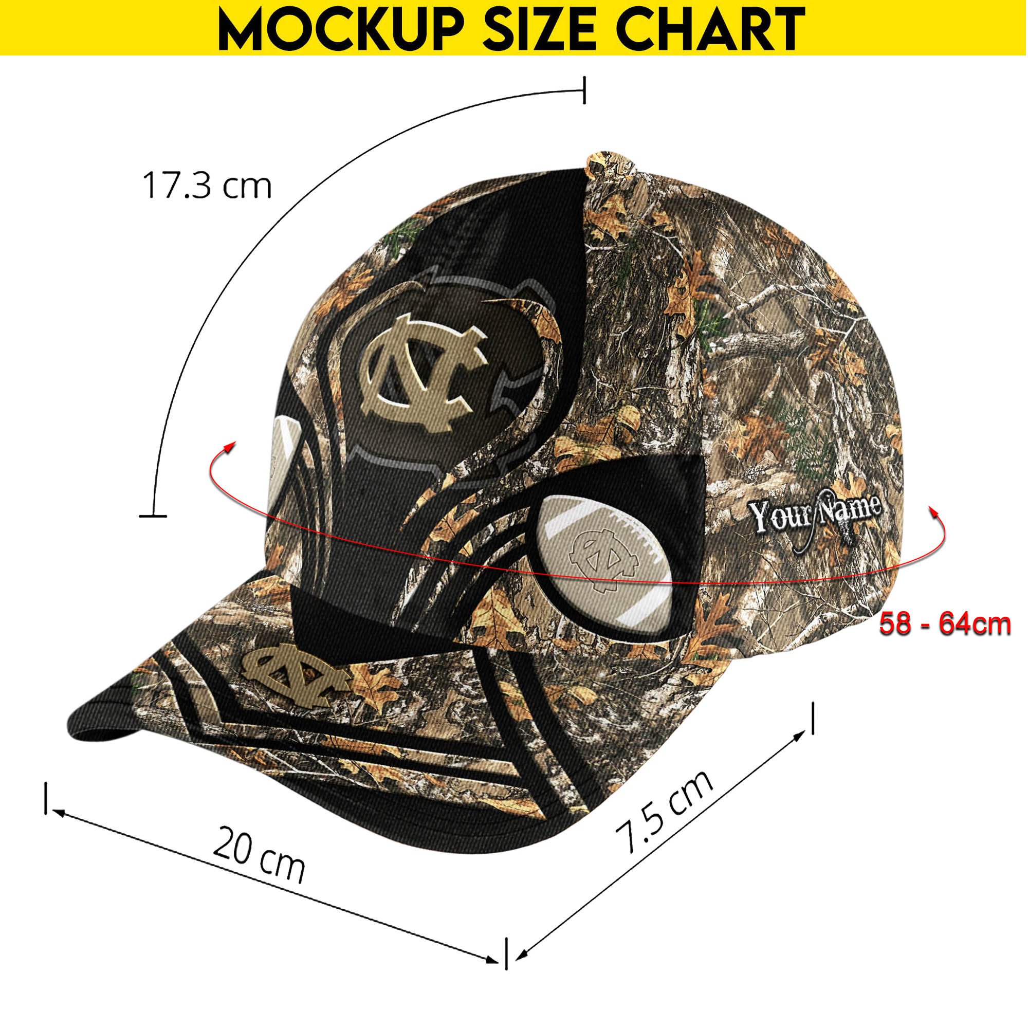 North Carolina Tar Heels Camouflage Cap 2024 Version Customized Your Name, Football Team Cap For ...