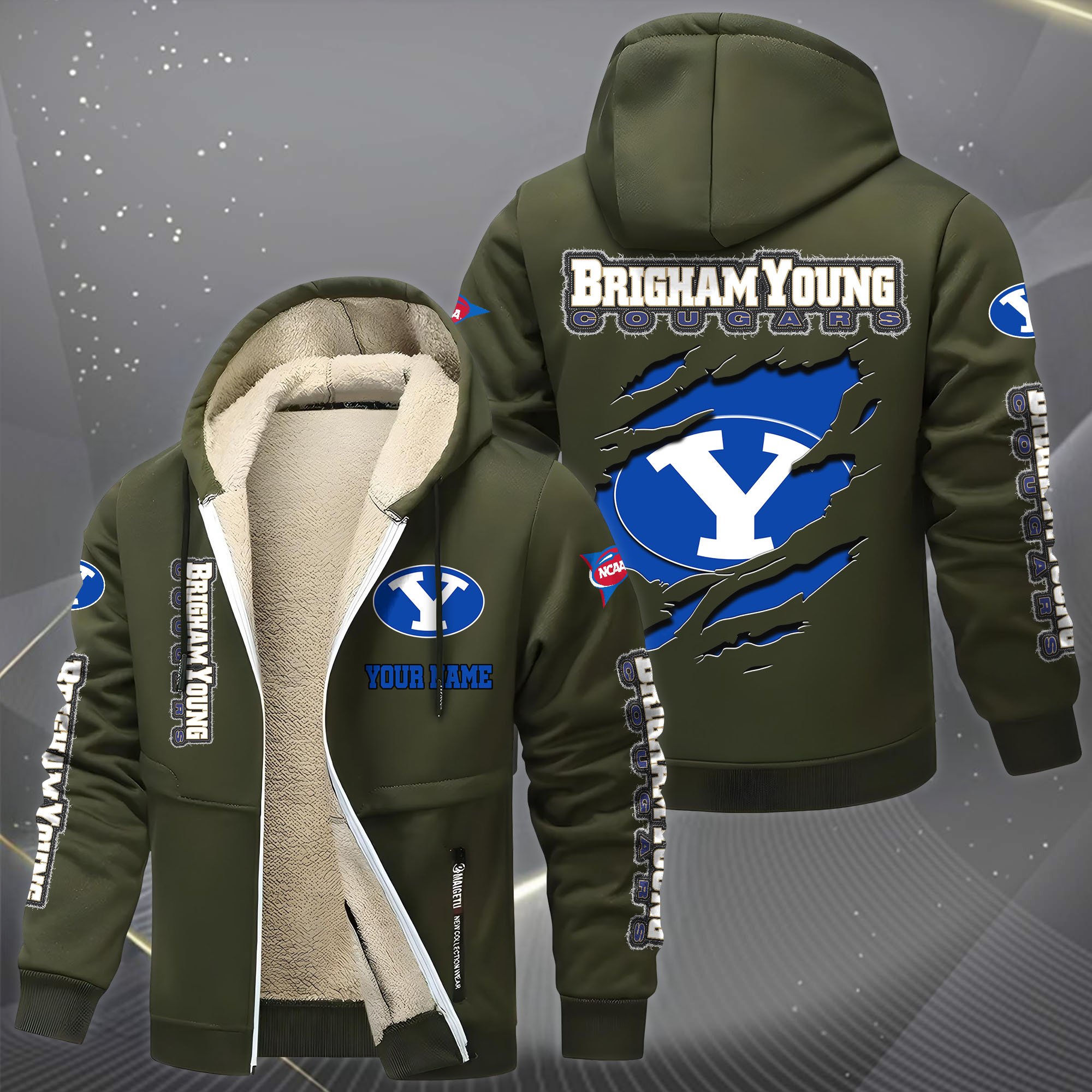 BYU Cougars Hoodie Zip Velvet Coat Custom Your Name, Sport Jacket ...