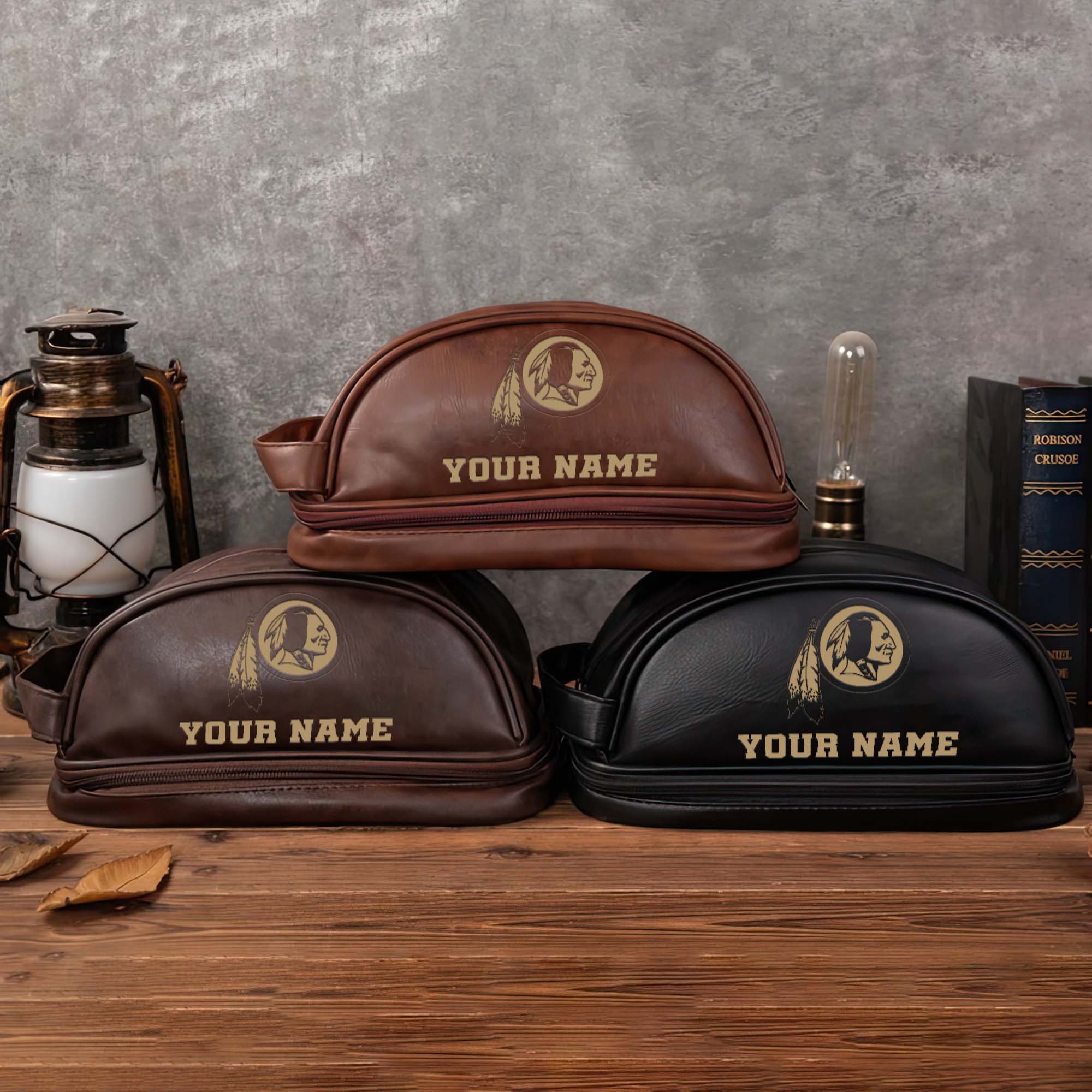 Washington Redskins Men’s Leather Toiletry Bag, Engraved Leather Dopp ...