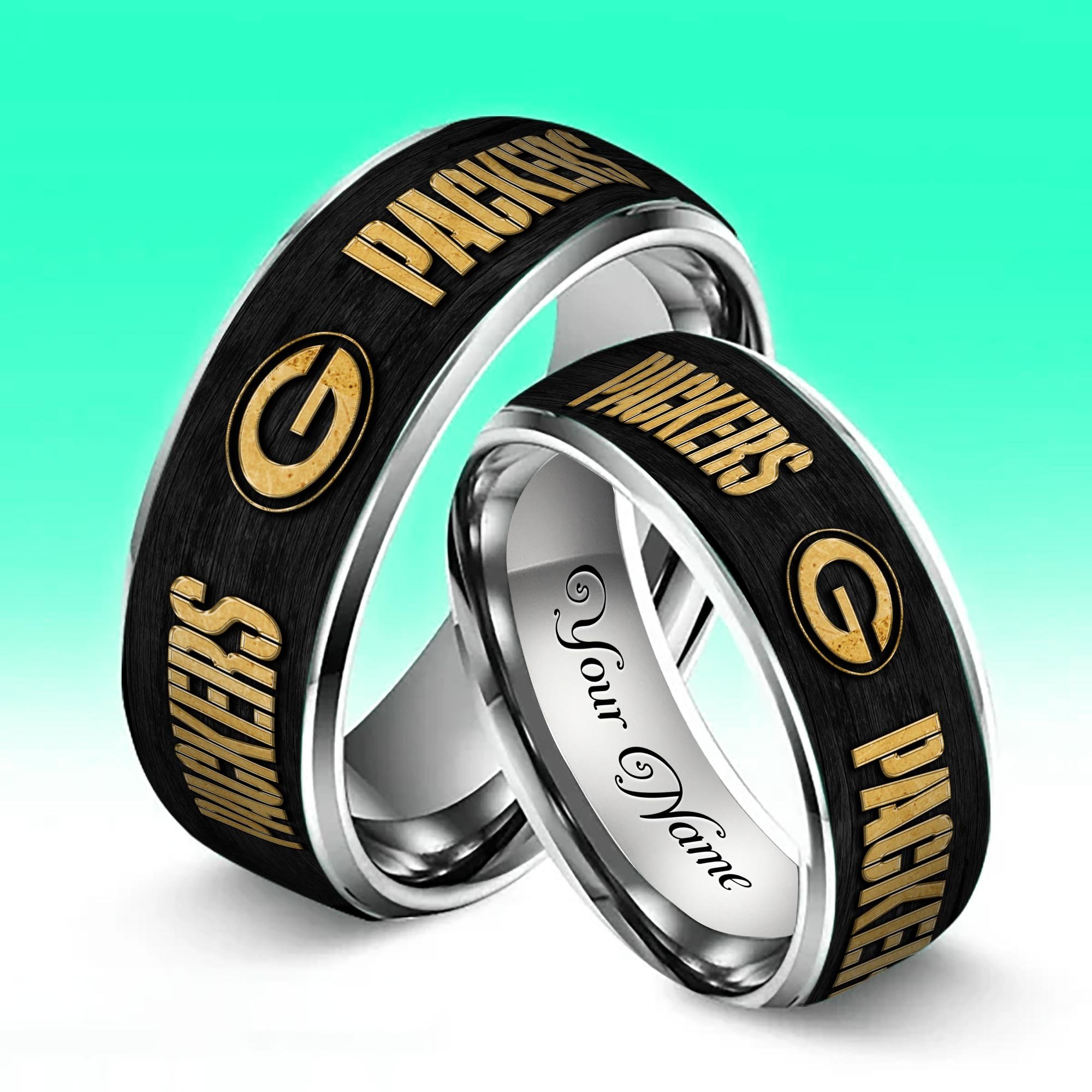 Green Bay Packers Stainless Steel Rings Comes With Box Custom Your Name ...