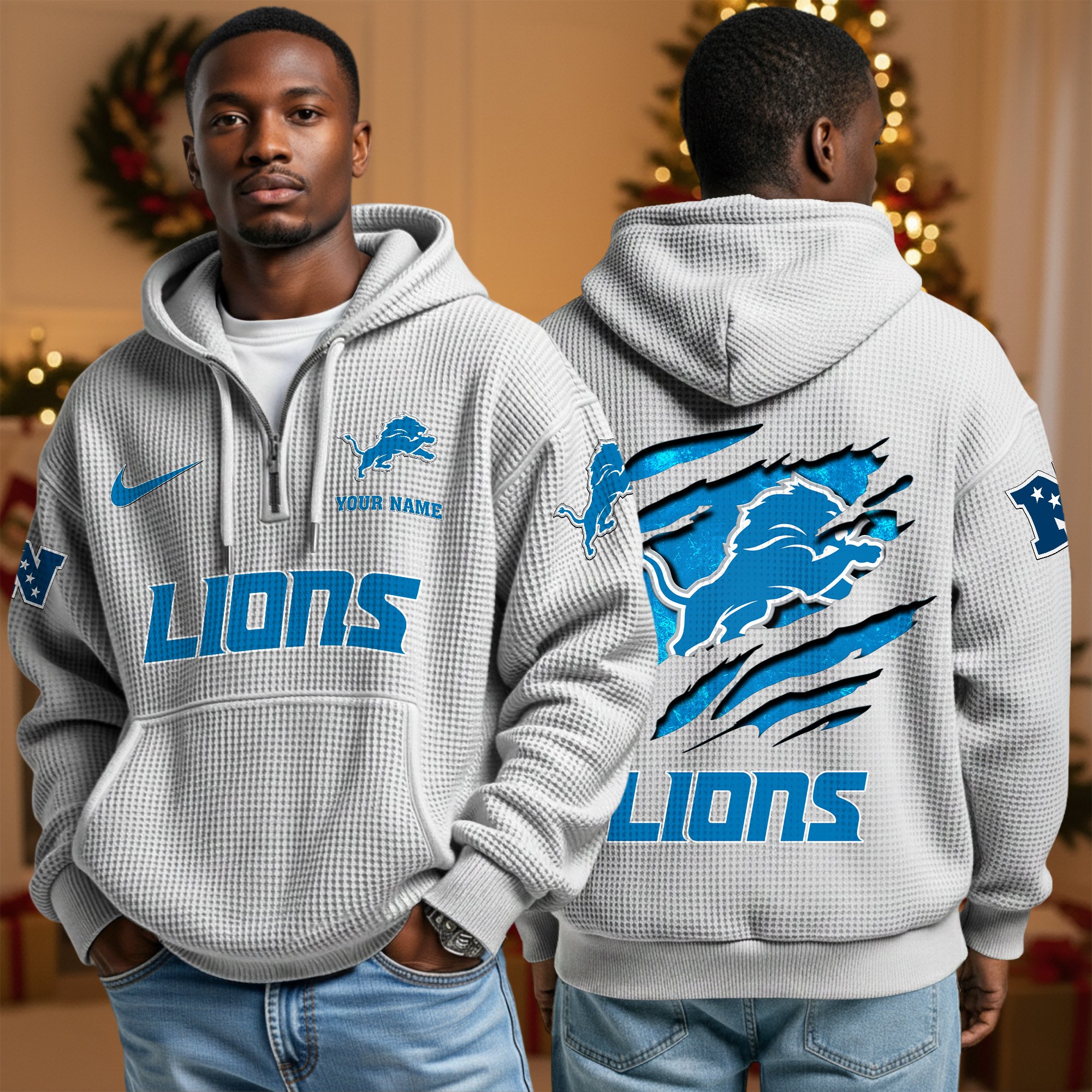 Detroit Lions Personalized Quarter Zip Hoodie Custom Your Name, Sport ...